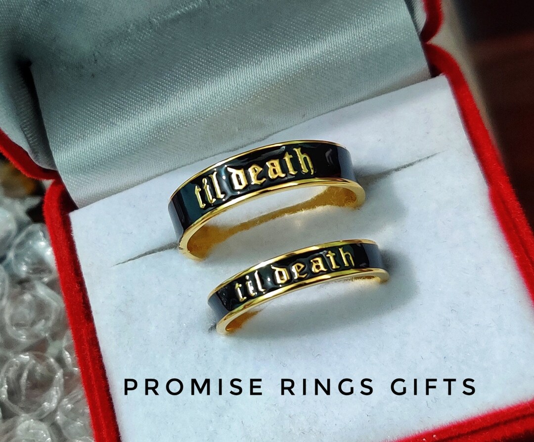 Til Death Ring, Black Enamel Rings, Sterling Silver Band Gift for ...