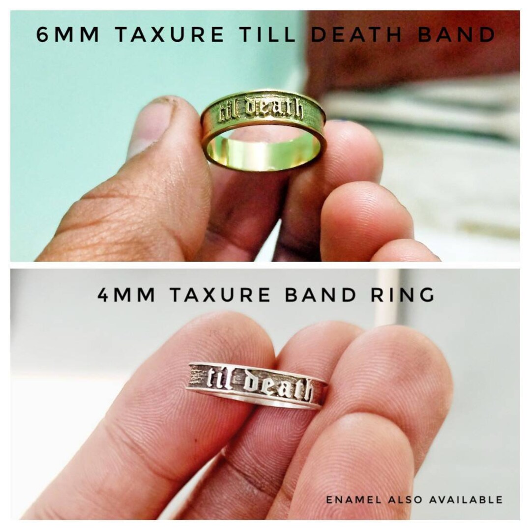 Til Death Ring Set of 2 Til Death Ring for Gifts Women Black Enamel ...