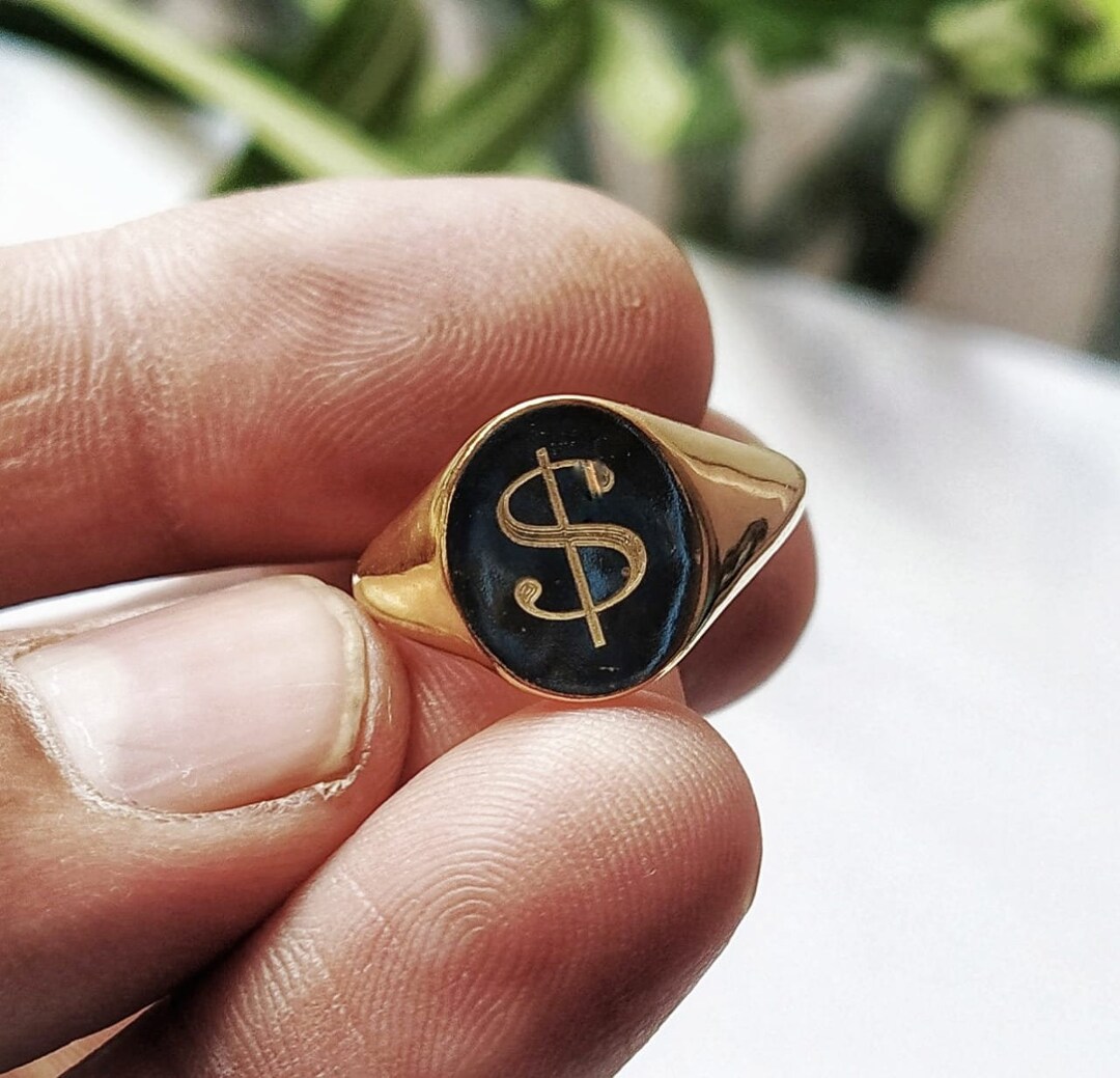 Dollar Sign Ring Oval Signet Ring 925 Sterling Silver Onyx - Etsy