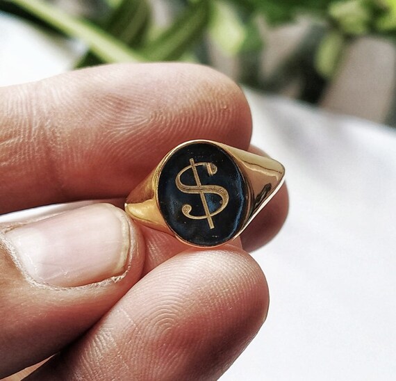 Dollar Sign Ring Oval Signet Ring 925 Sterling Silver Onyx - Etsy
