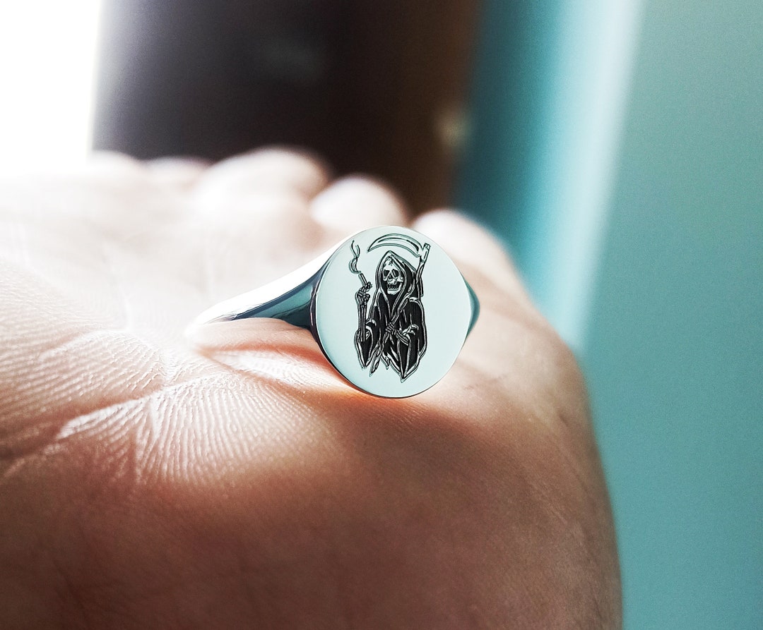 925 Sterling Silver Grim Reaper Ring, Angel of Death Silver Signet Ring, Biker Ring, Gothic Ring ...
