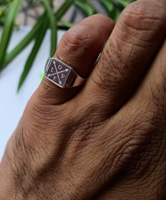 Square Signet Ring Rectangle Men Ring 18k Gold 925 Silver - Etsy