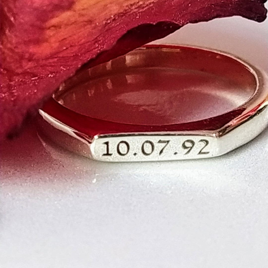 Bar Signet Ring, Initial Ring, Name Ring, Letter Engraved Ring, Silver ...