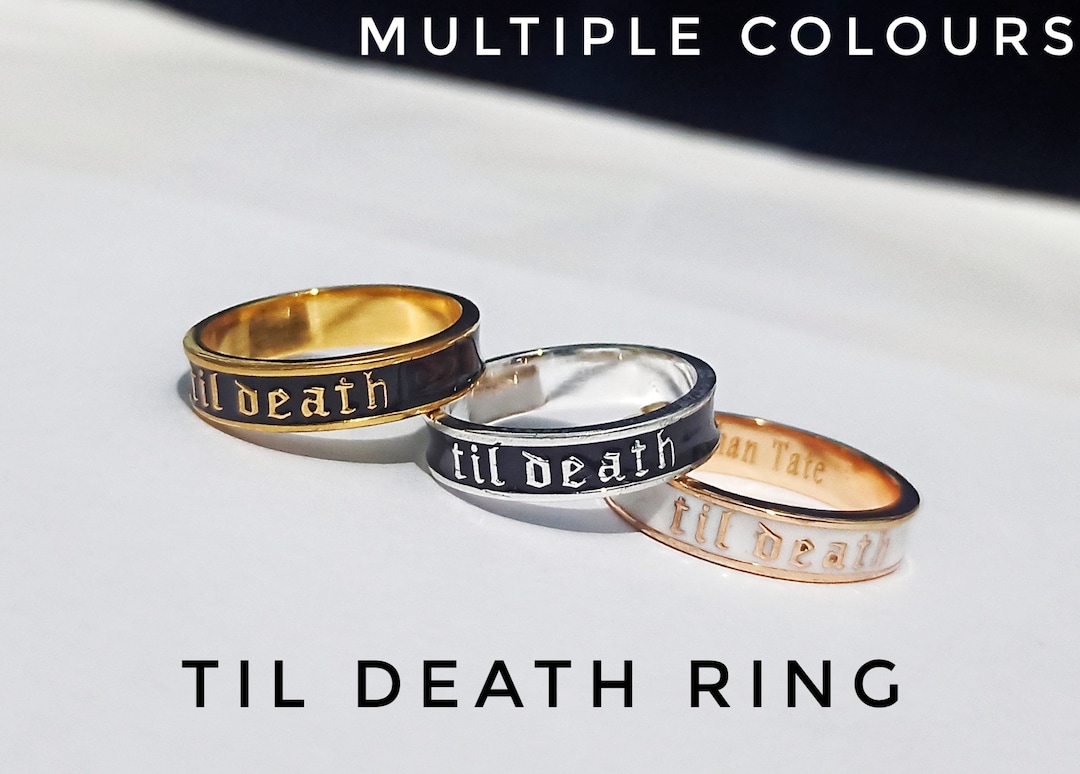 Til Death Ring Set of 2 Personalized Enamel Band Ring . His and Her Ring Set. Gift for Couple ...