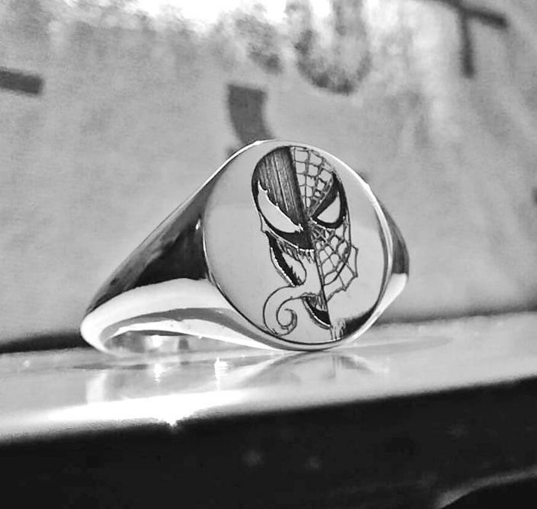 Venom Spiderman Engraved 925 Silver Signet Ring, Personalized Christmas ...