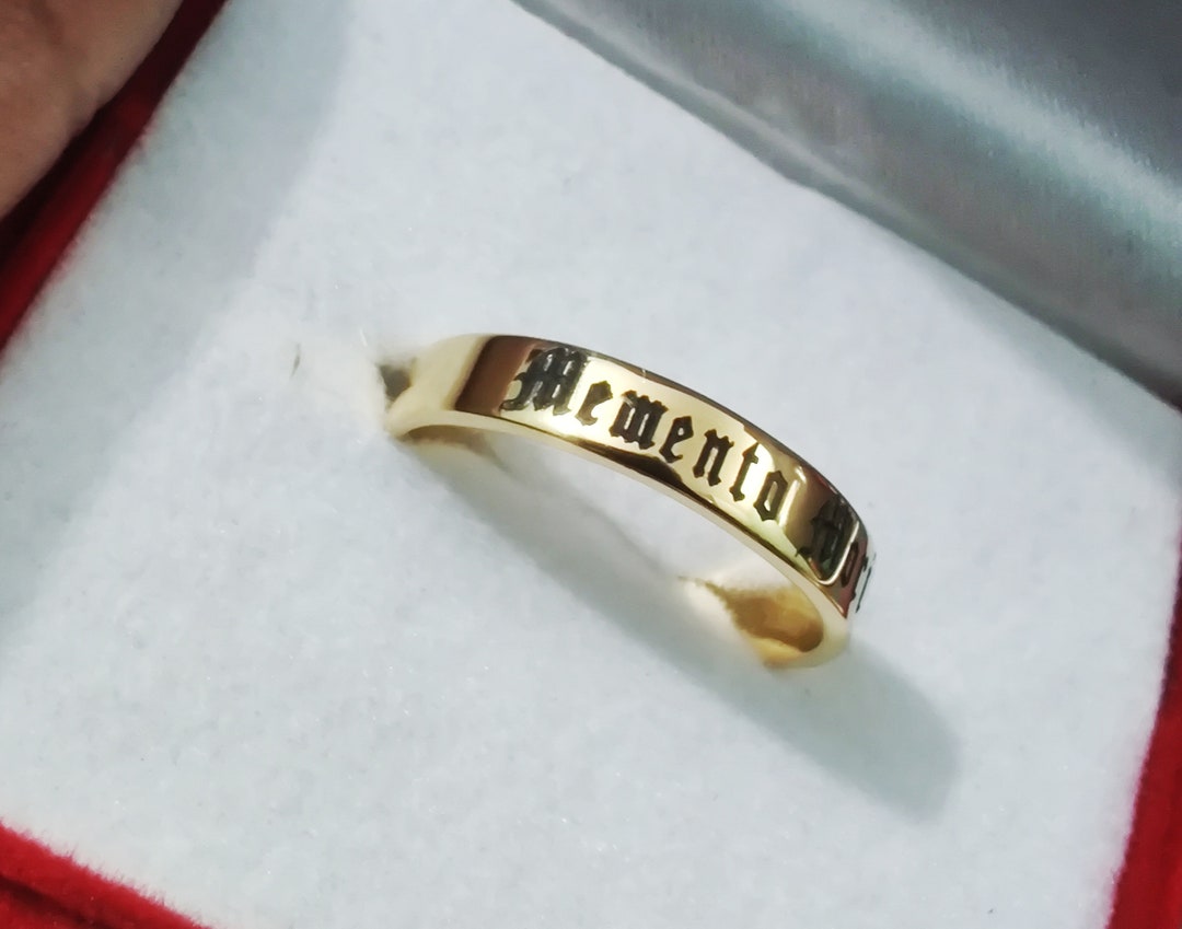 14K Solid Gold Plated Memento Mori Ring, Engraved Skull Ring ...