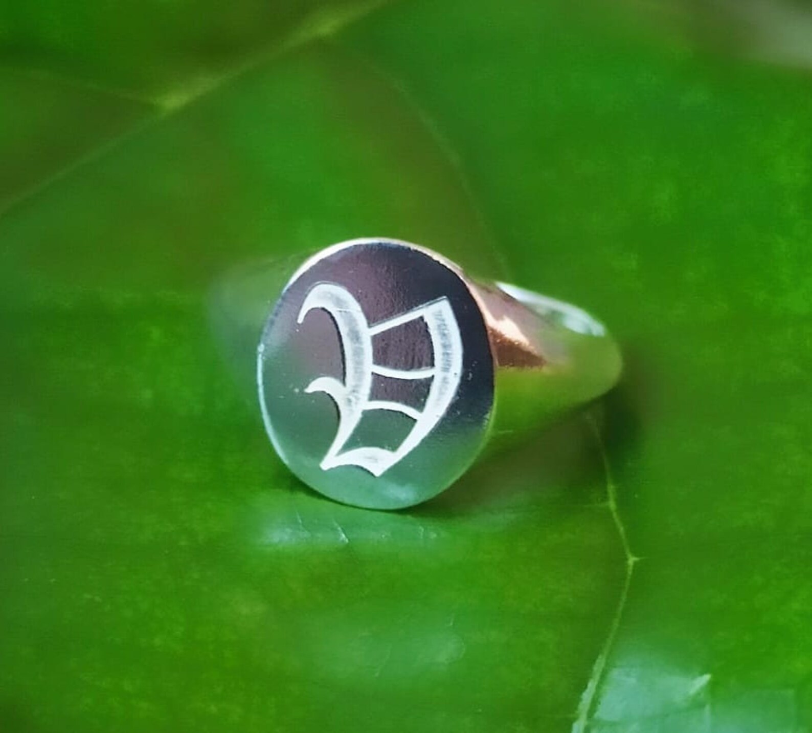 Sterling Silver Signet Ring Old English Font Engraved Ring - Etsy