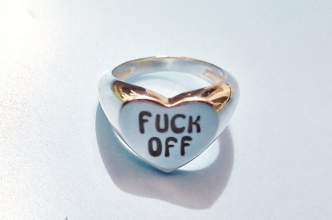 Personalized Anti Tarnish Ring, Fuck off Ring, Engraved Ring, 925 Silver F off Ring, Signet Ring ...