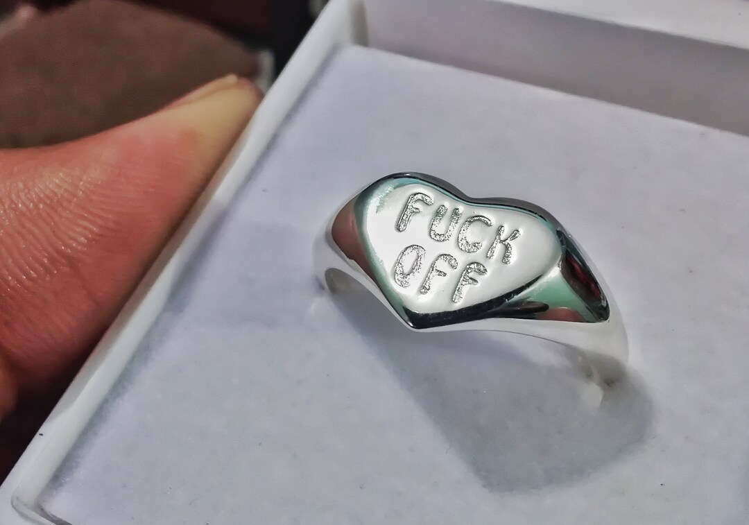 Sweet Heart Fuck off Ring, Heart Signet Ring, Engraved Ring, Fuck off ...