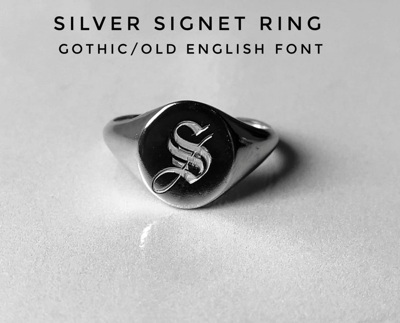 Sterling Silver Signet Ring Old English Font Engraved Ring - Etsy