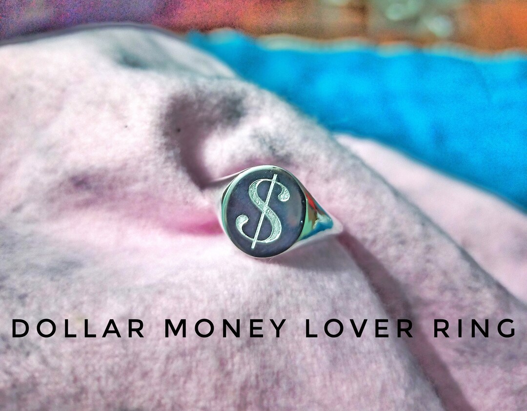 Dollar Sign Ring , Oval Signet Ring, 925 Sterling Silver, USA Money ...