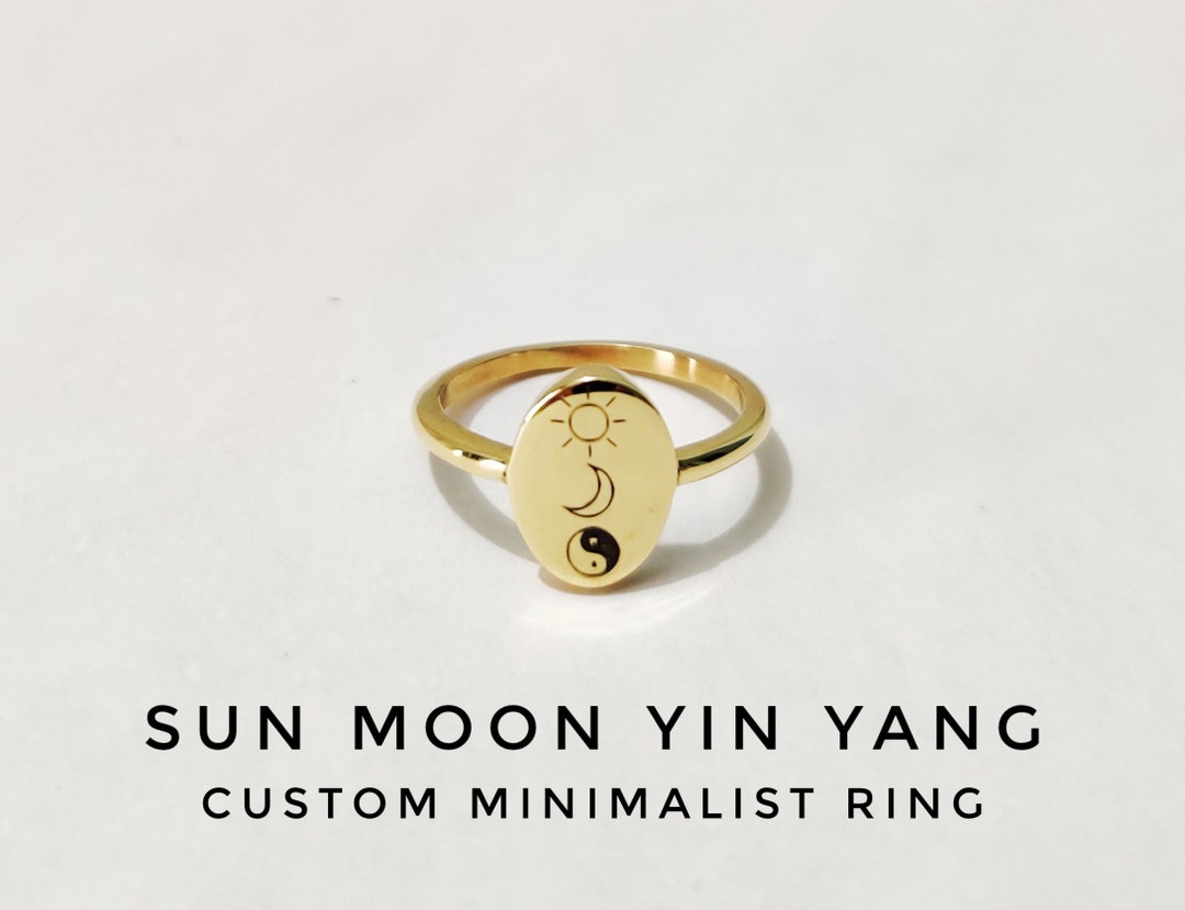 Yin Yang Ring, Rising Sun Ring, Gold Signet Ring , Oval Ring, Sun Moon Ring, Acotar Ring ...