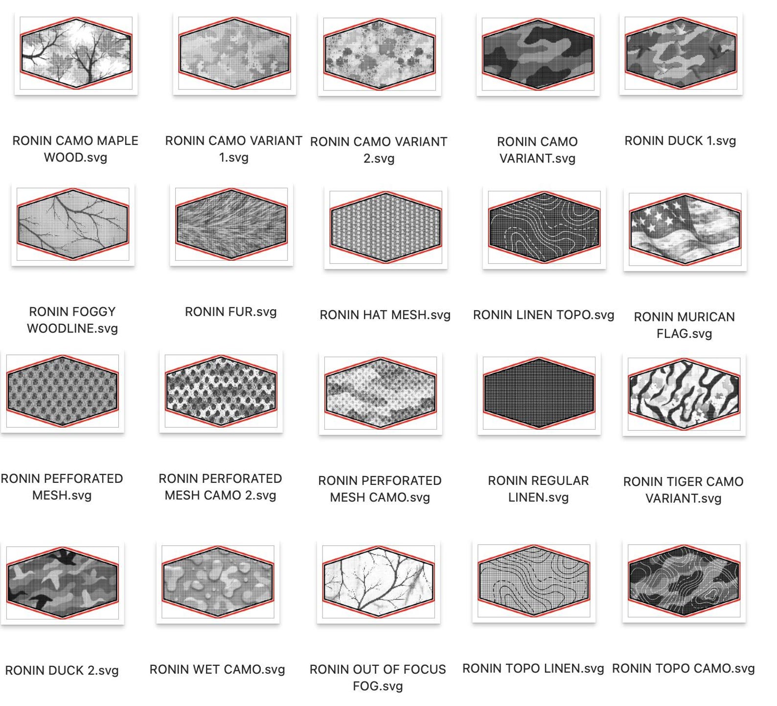 RONIN Wide Hex Bundle - (20) Wide Hex SVG Designs for Custom Patch ...