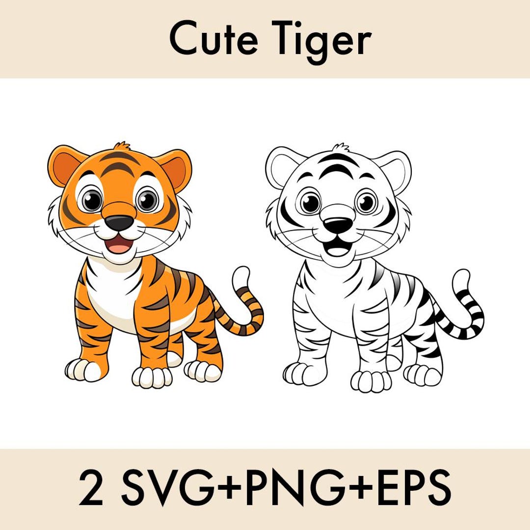 Tiger Monogram SVG, Animal Name Frame PNG, Cute Tiger Clipart, Kids ...
