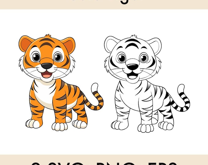 Tiger Monogram SVG, Animal Name Frame PNG, Cute Tiger Clipart, Kids ...