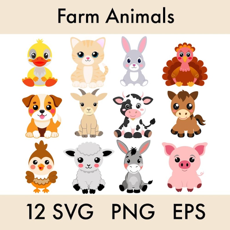Farm Animals SVG, Animal SVG Bundle, Cute Animals Clipart, Cow Horse ...