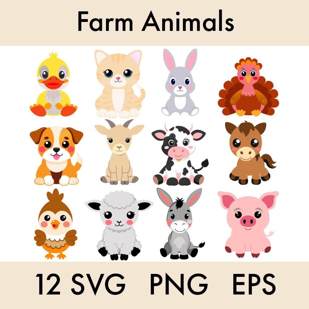 Cute Farm Animals SVG Bundle, Clipart (digital Download) - Etsy