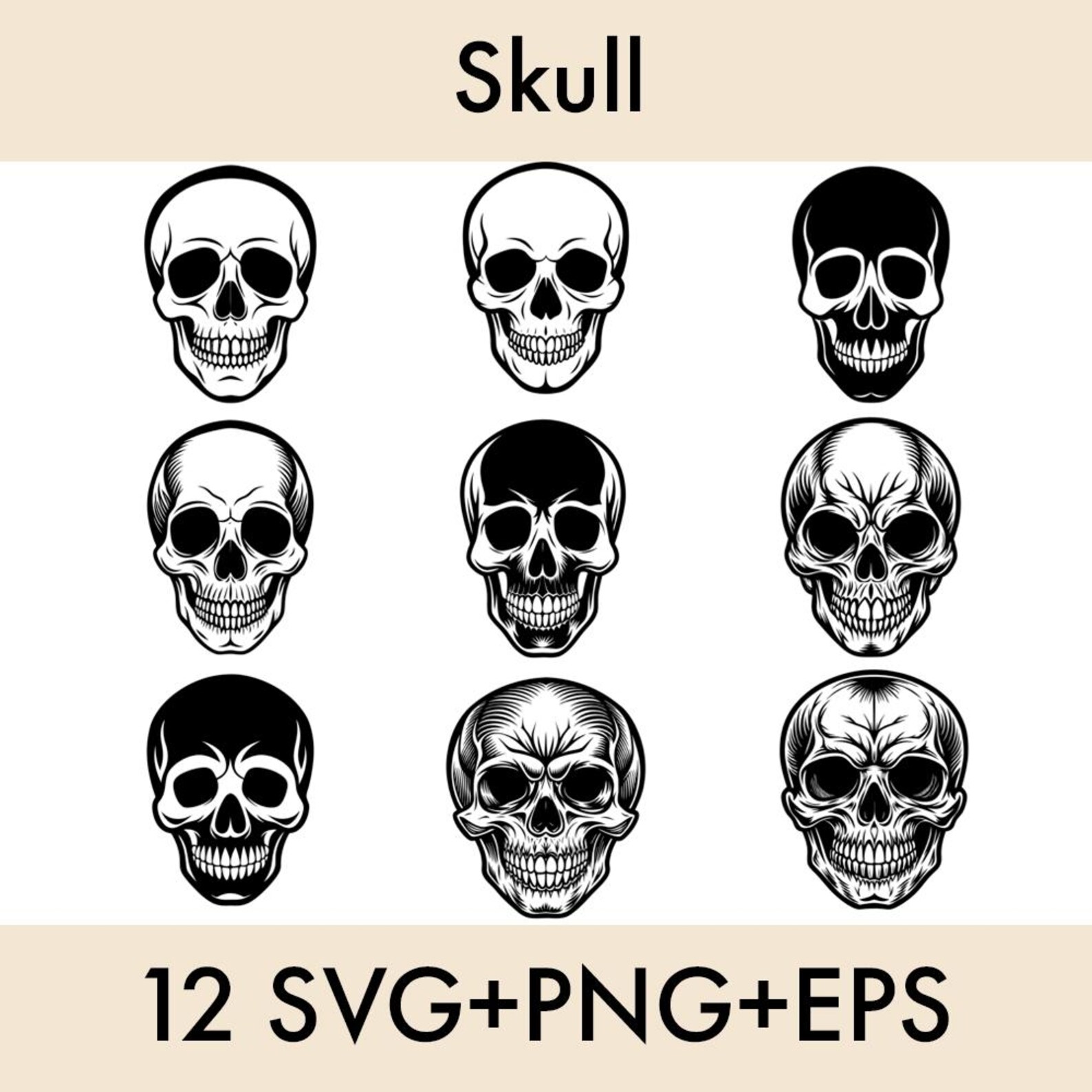 Skull SVG Bundle, Skull Clipart, Skull Cut File for Cricut , Skull Png ...