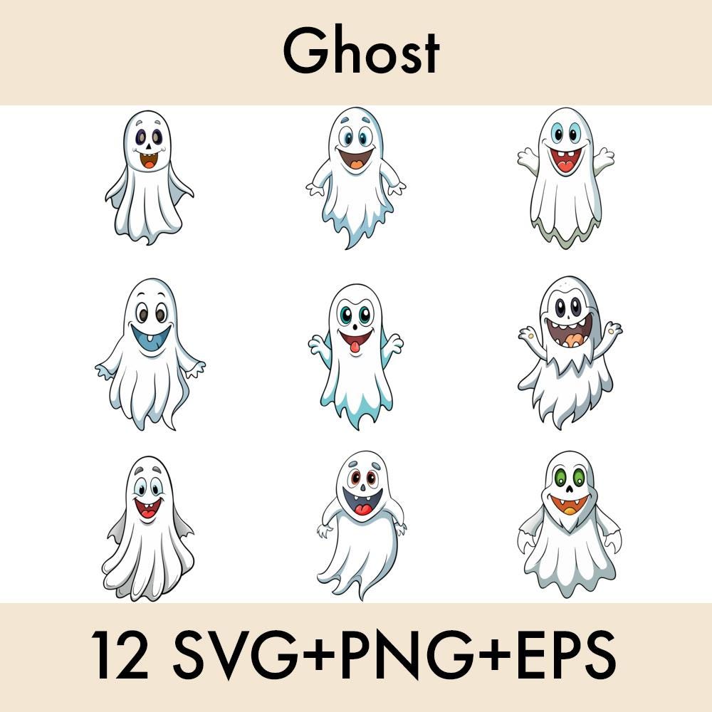 Cute Ghost SVG Bundle, Halloween Clipart (digital Files) - Etsy
