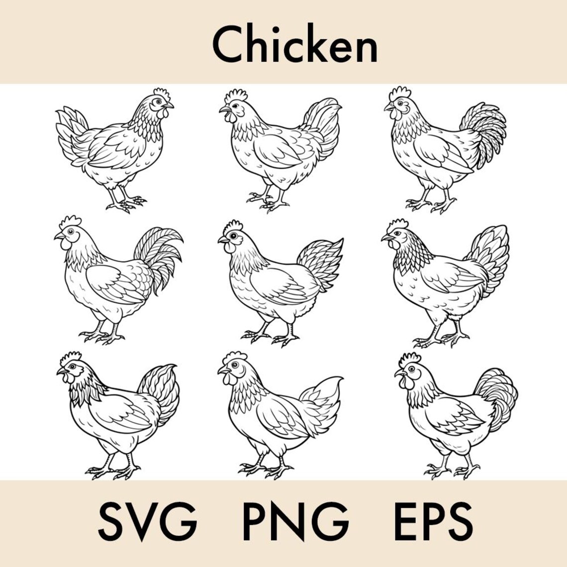 Chicken SVG, Chicken Clipart, Rooster Cut Files, Hen Silhouette ...