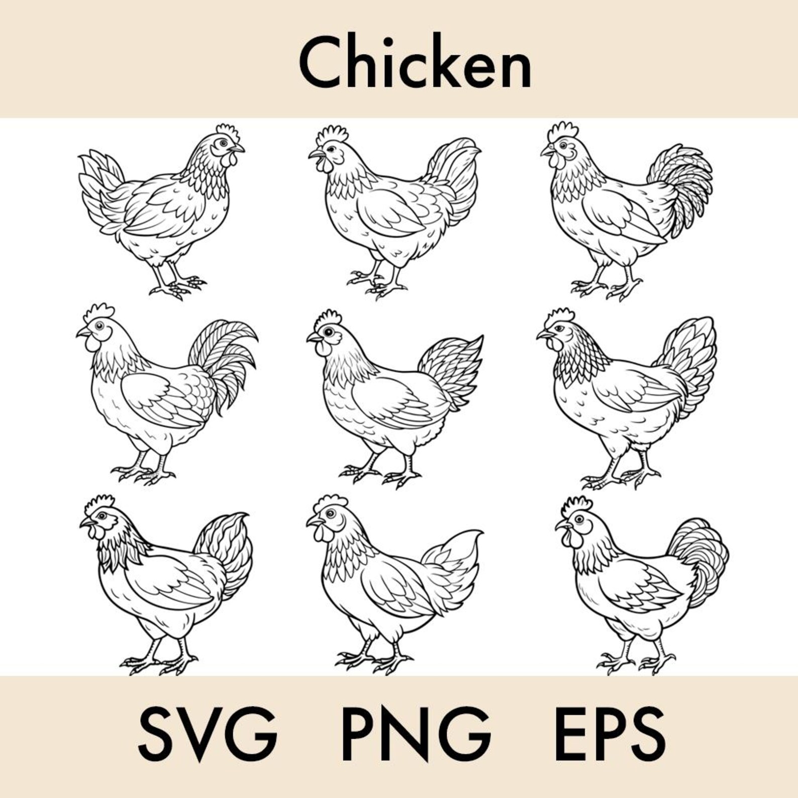 Chicken SVG, Chicken Clipart, Rooster Cut Files, Hen Silhouette ...