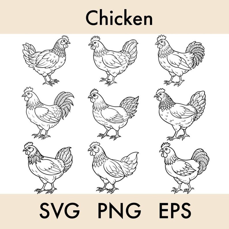 Chicken SVG, Chicken Clipart, Rooster Cut Files, Hen Silhouette ...