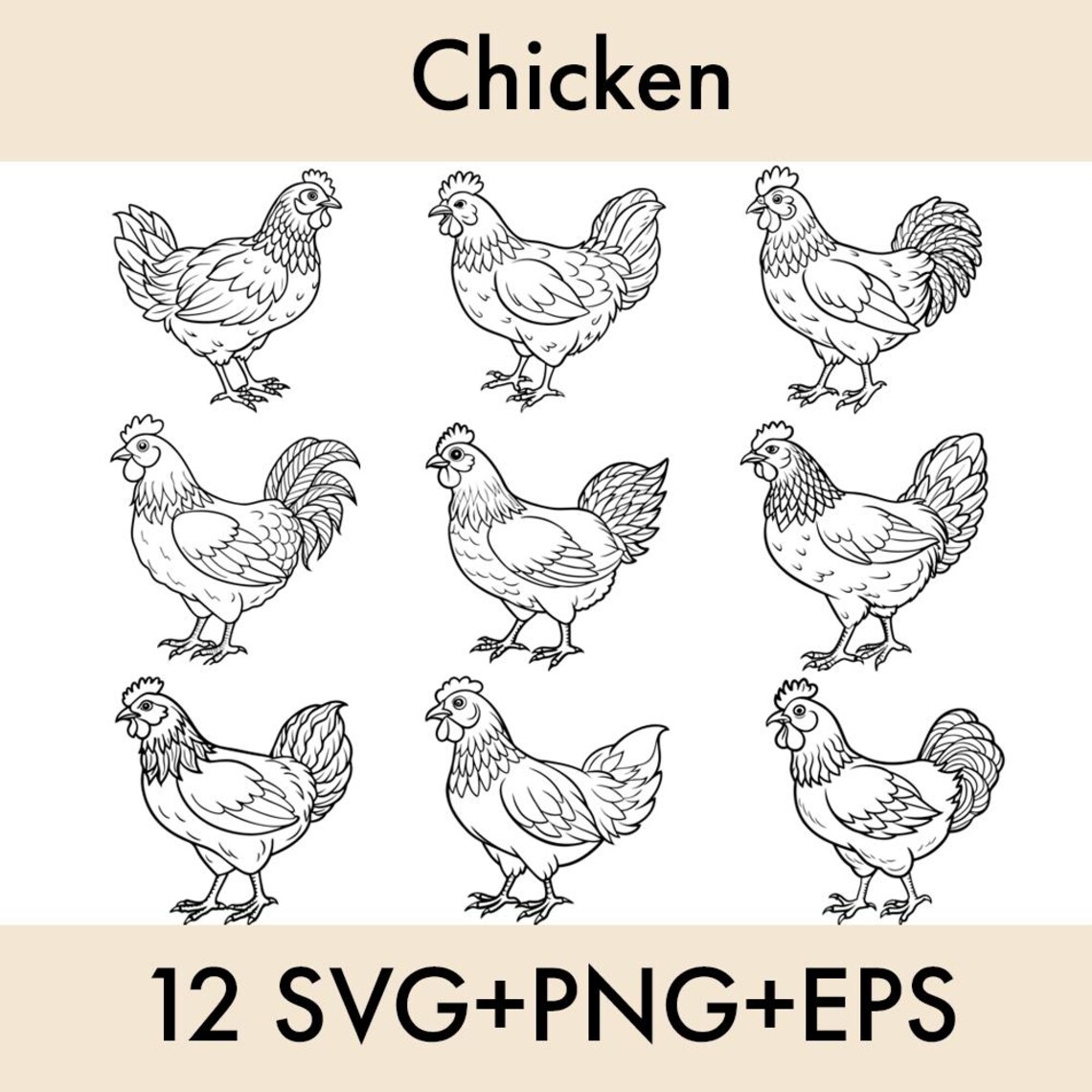 Chicken SVG, Chicken Clipart, Rooster Cut Files, Hen Silhouette ...