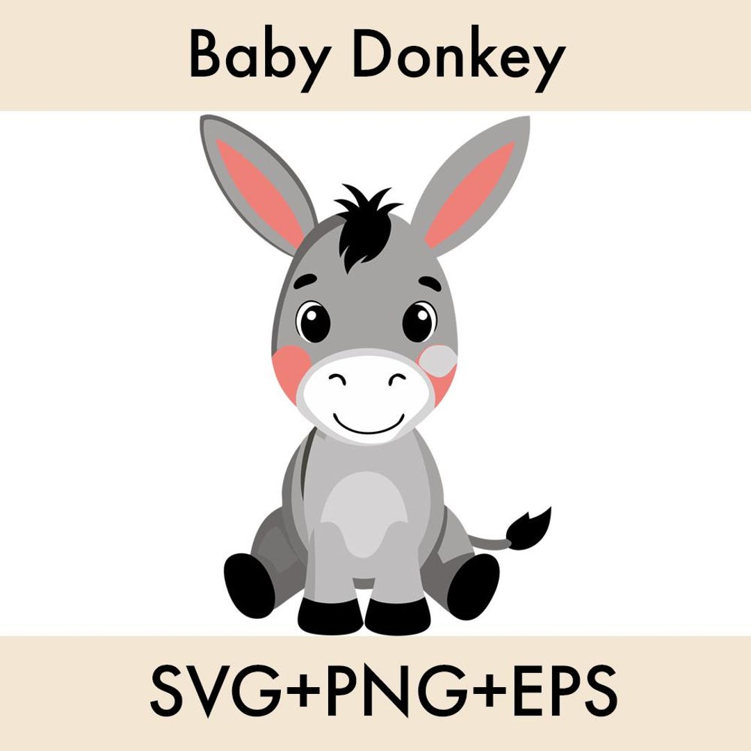 Donkey SVG, Cute Donkey SVG, Baby Donkey Cut File, Kawaii Animal SVG ...