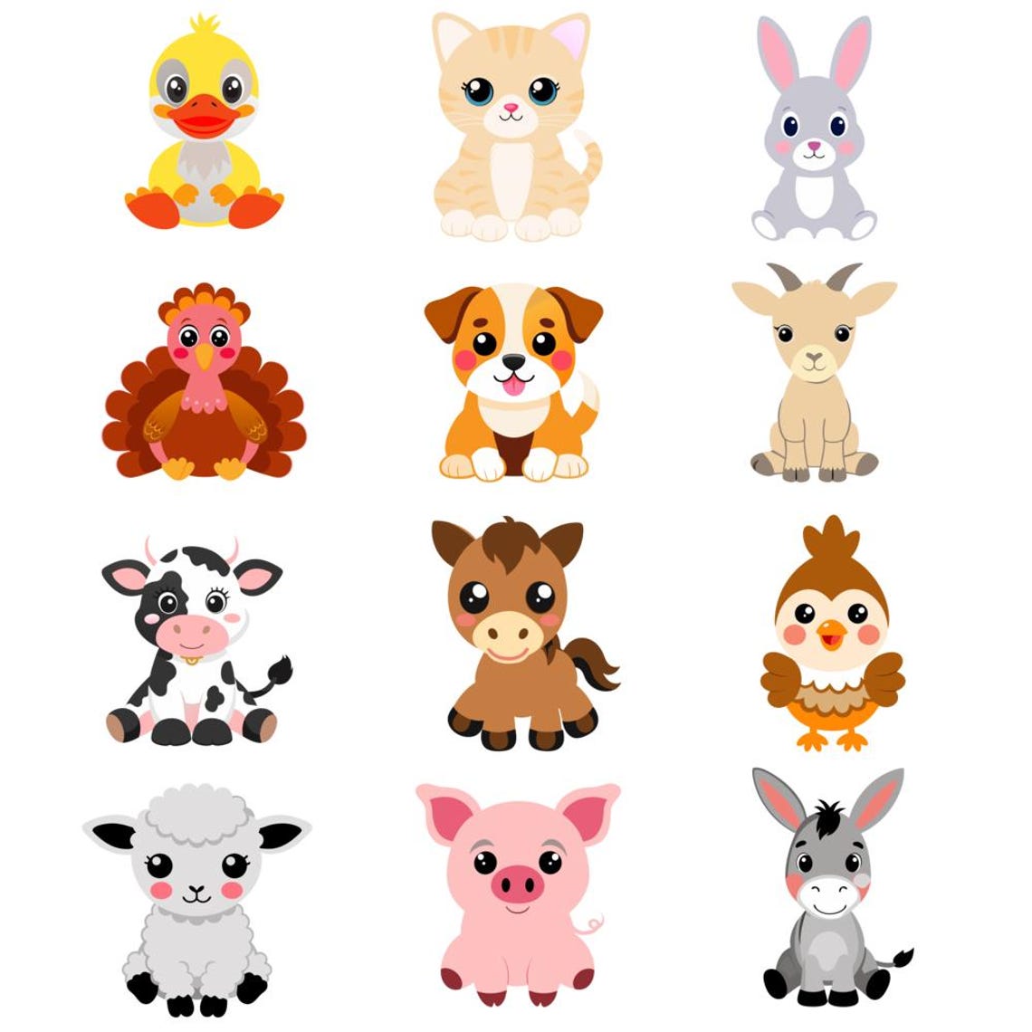 Cute Farm Animals SVG Bundle, Clipart (digital Download) - Etsy