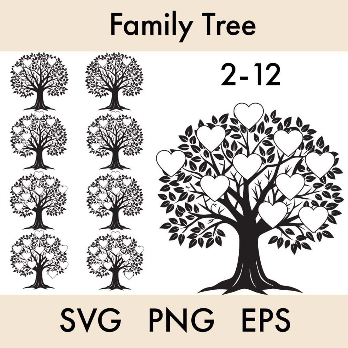 Family Tree Svg Bundle 2-12 Members, Tree of Life Svg, Family Tree ...