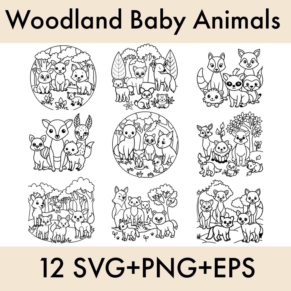 Woodland Animals Svg Bundle 12, Baby Animals Svg, Rabbit,hedgehog,fox ...