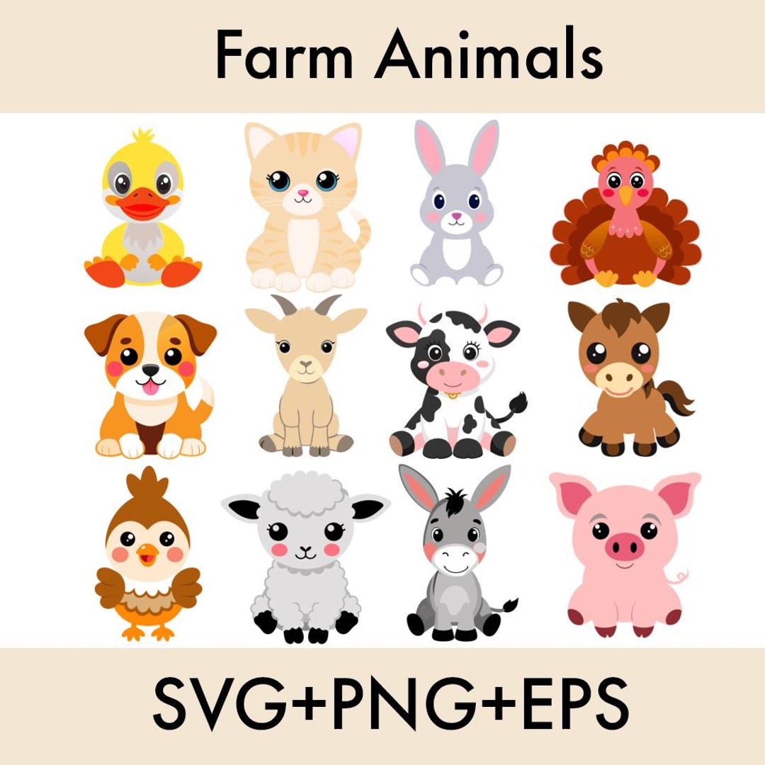 Cute Farm Animals SVG Bundle, Clipart (digital Download) - Etsy