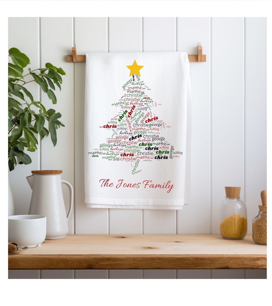 Christmas Tree Family Name Towel, Custom Tree Hand Towel, Personalized ...