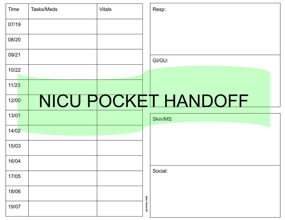 Nursing: NICU Pocket Handoff, SBAR, Report Sheet - Etsy