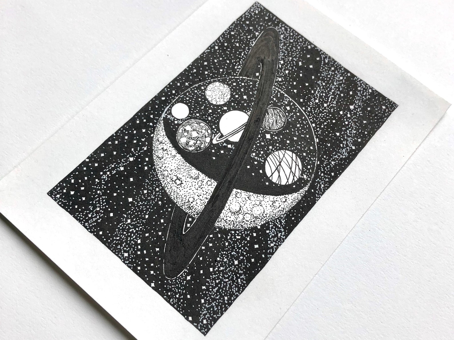 Original Space Planets Ink Drawing 8 by 8 | Etsy