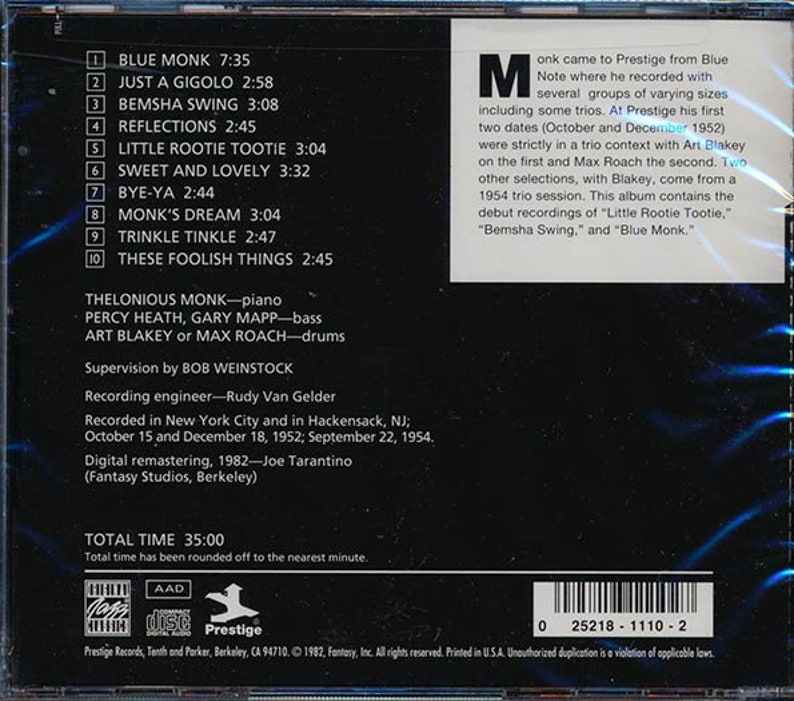 THELONIOUS MONK Thelonious Monk CD *sealed* Remastered - Etsy