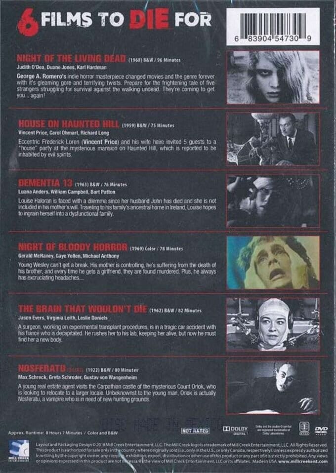 6 Horror Movie Collection Collection DVD *SEALED* Night of the Living ...