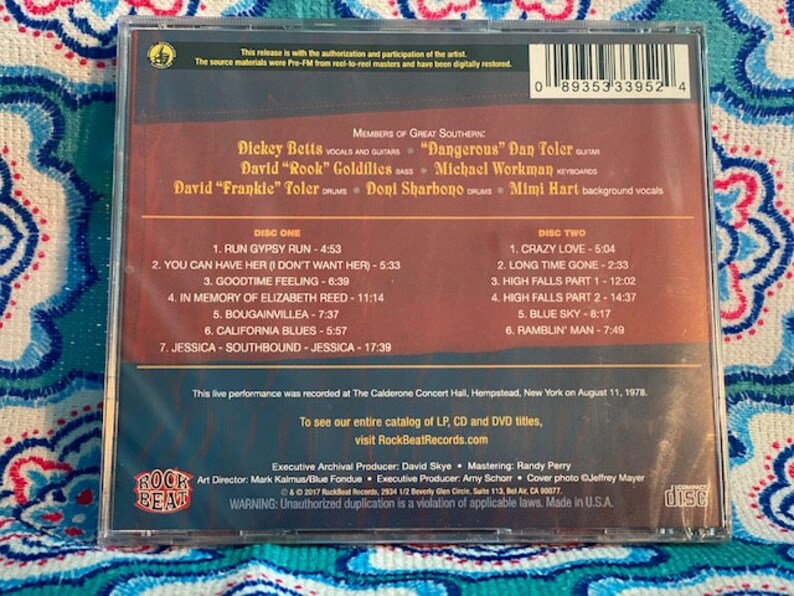 Dickey Betts Southern Jam New York 1978 2 CD *SEALED* Calderone Concert ...