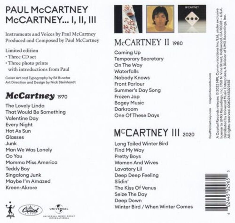 PAUL Mccartney Mccartney I II III 3C D Box Set *sealed* - Etsy