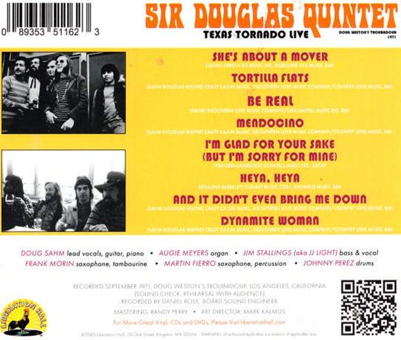 SIR DOUGLAS QUINTET Texas Tornado Live From the Troubadour 1971 *sealed ...