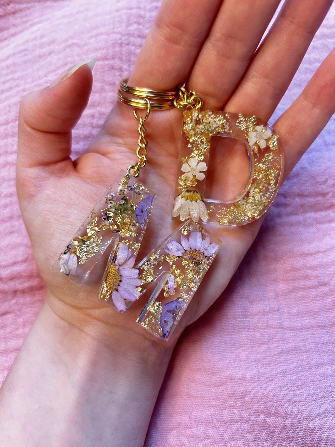 Valentines Gift / Personalized Initial Resin Flower Keychain / Custom ...