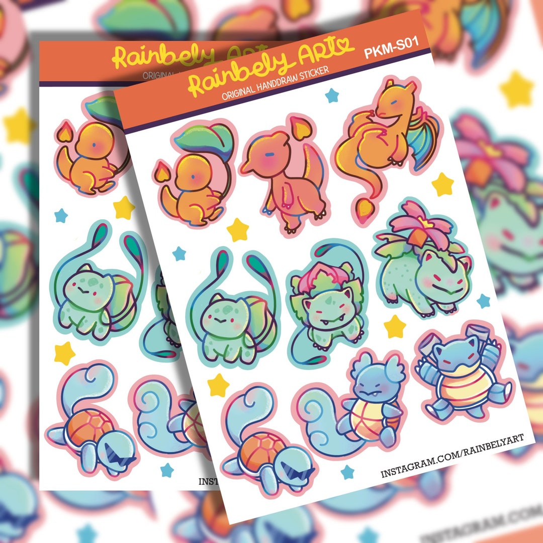 Pokemon Sticker Sheet Starters First Generation / Kawaii Stickers ...