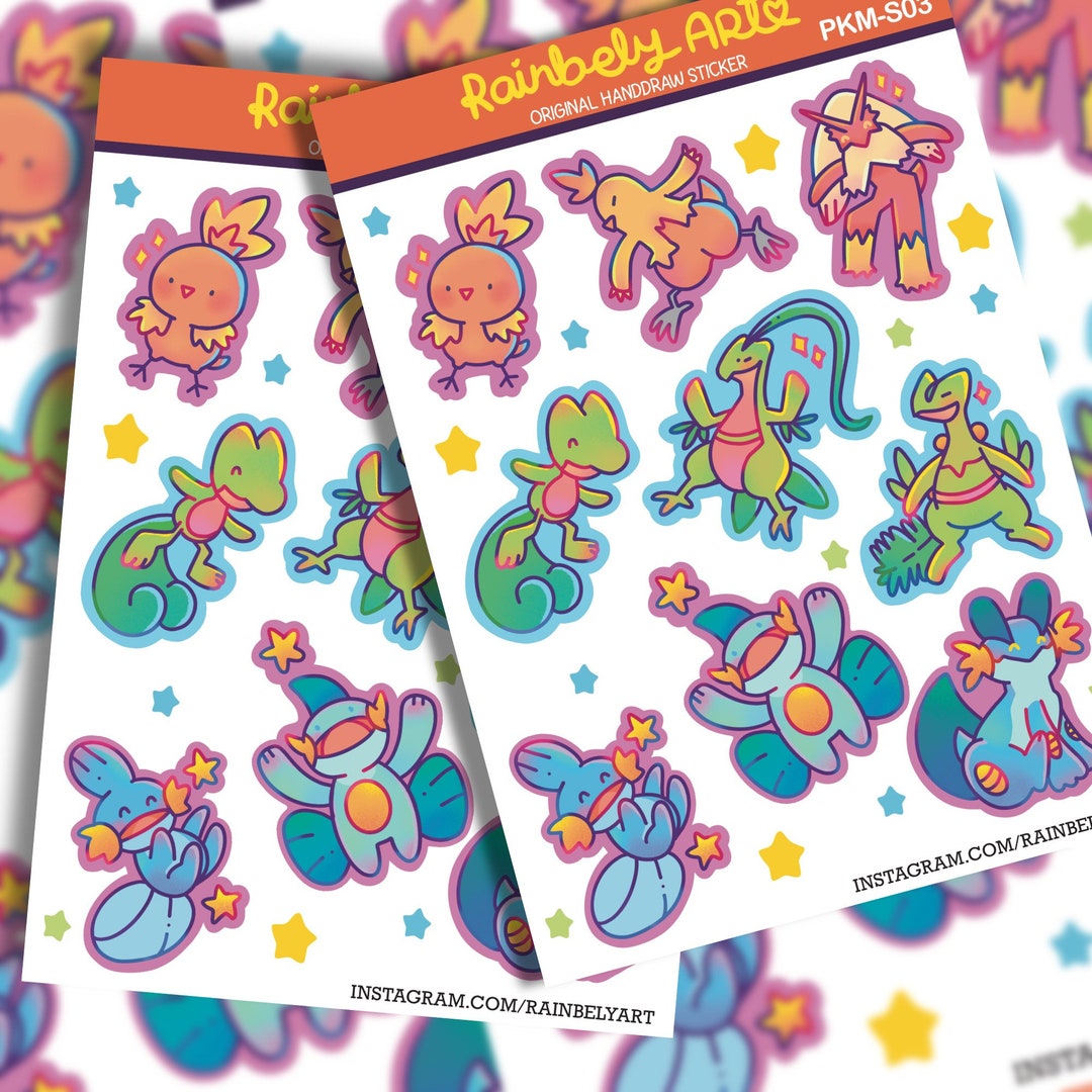 Third Generation Starter Pokemon Sticker Sheet / Pokemon Sticker Sheet ...