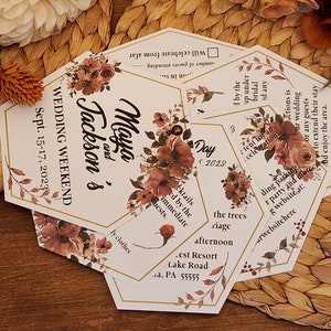 Fall Floral Hexagon Wedding Invitation Set, Layered Fan Wheel Design ...