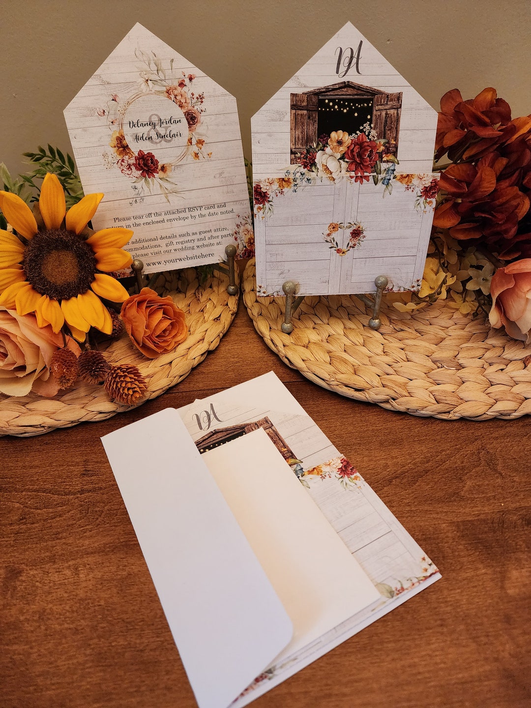 Rustic White Barn Invitation With Tear-off RSVP Card, 2-sided Print, Fall Floral Design - Etsy