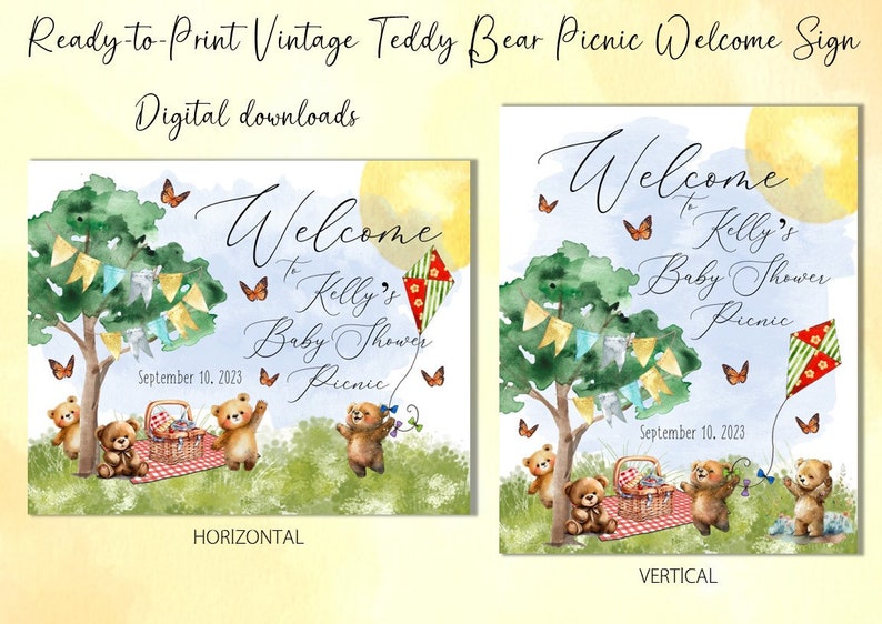 Ready to Print, Teddy Bear Picnic Welcome Sign, Vintage Style, Baby ...