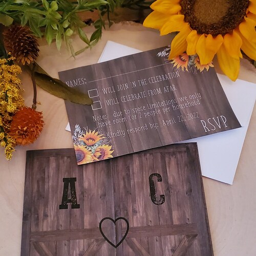 Rustic Fall Barn Door Wedding Invitations Sunflowers Fairy - Etsy