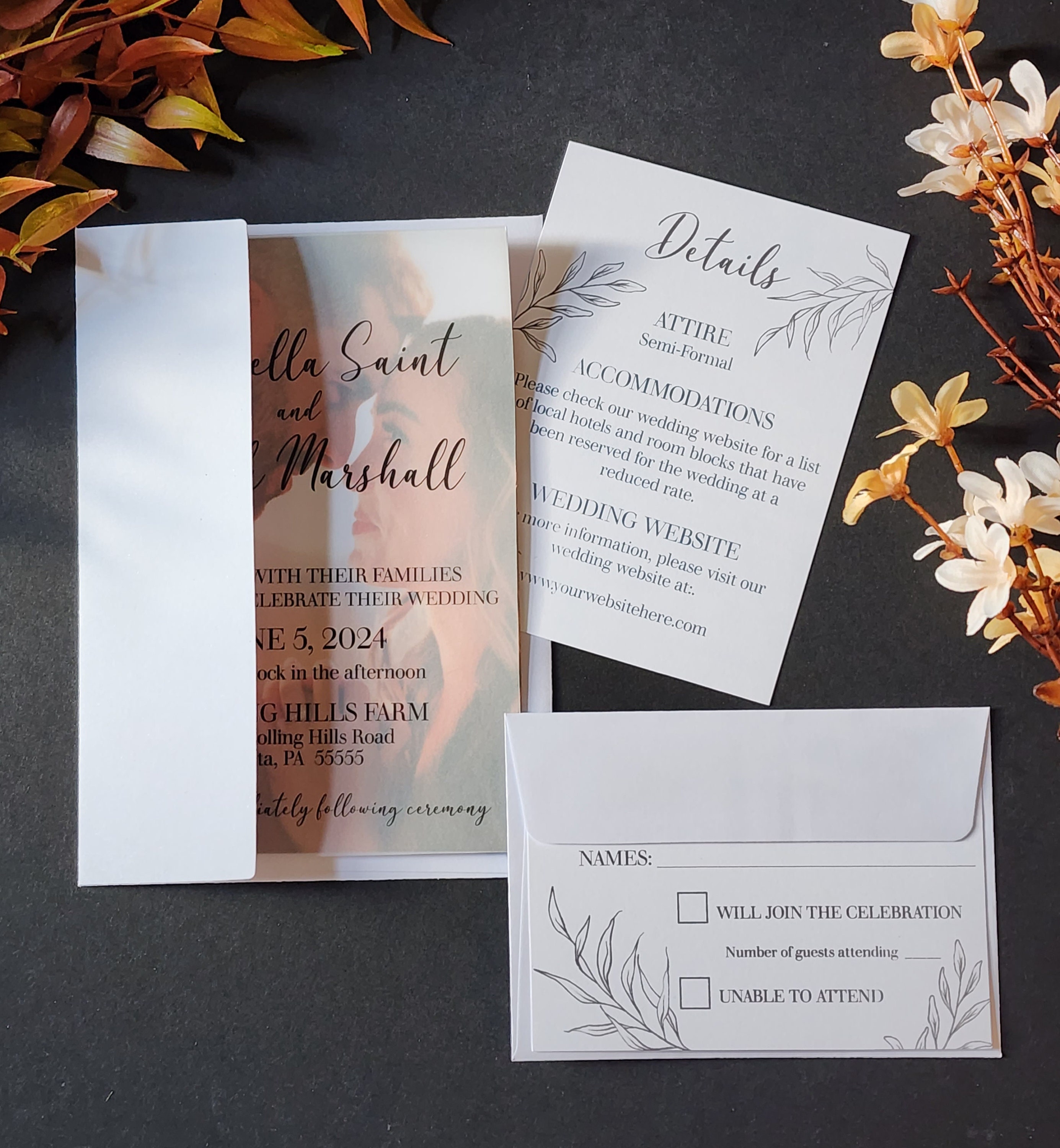 Vellum Overlay Wedding Invitation Set, Personal Photo, Modern ...