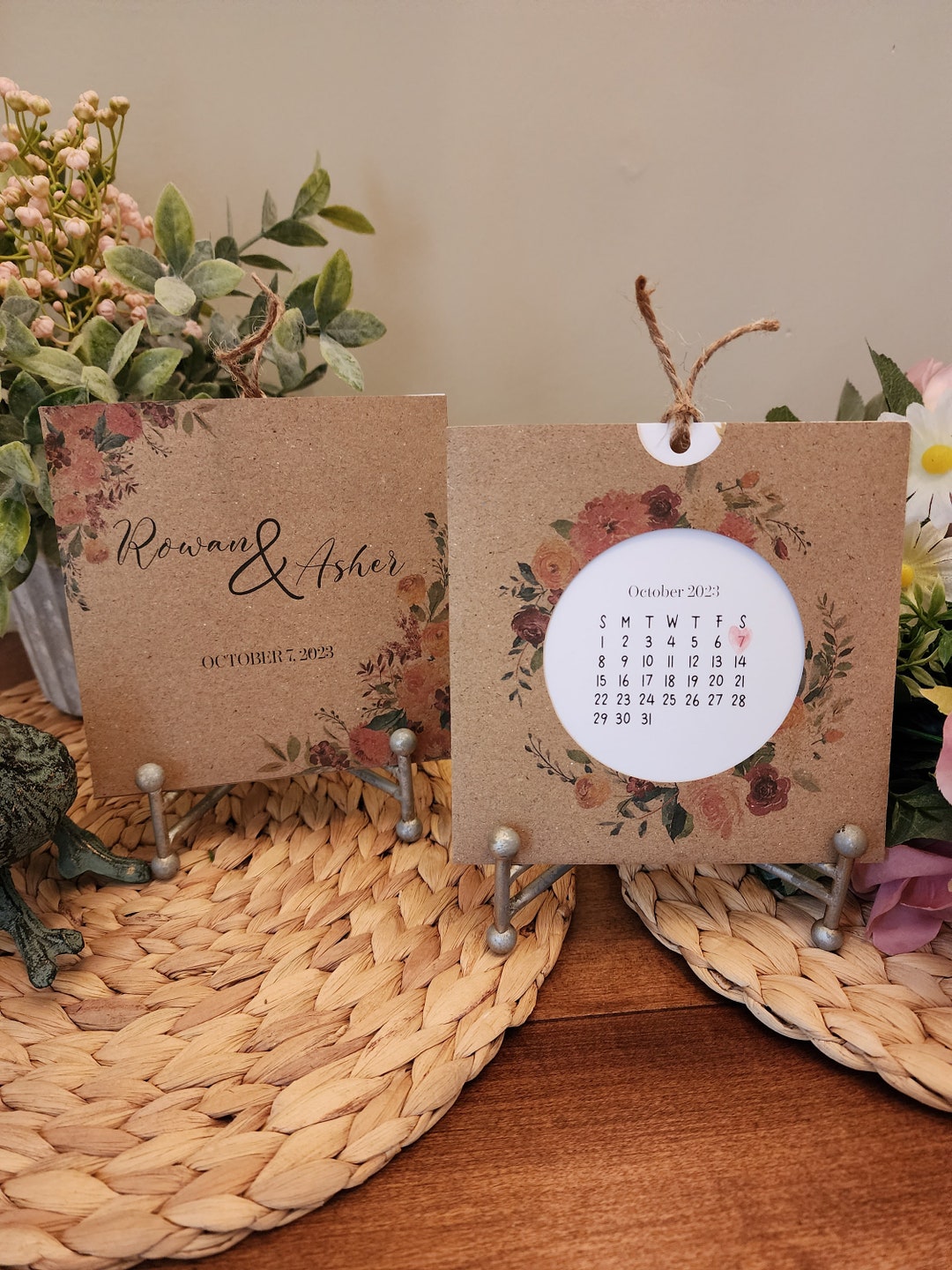 Floral Calendar Wedding Invitation Set With Printed Window Sleeve, Boho ...