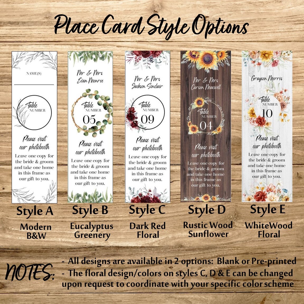 Photo Booth Place Card Frame With Printed Insert, Wedding Guest Favor ...